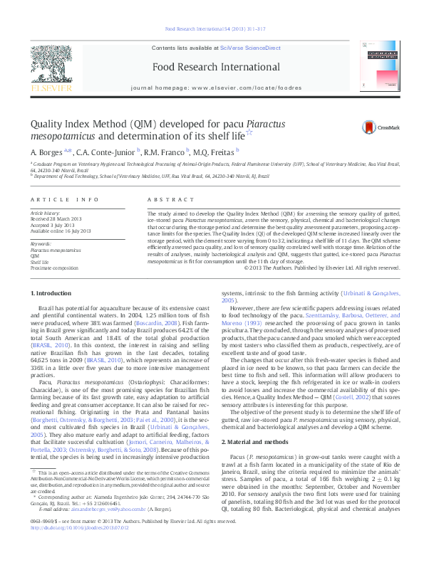 (PDF) Quality Index Method (QIM) developed for pacu Piaractus ...