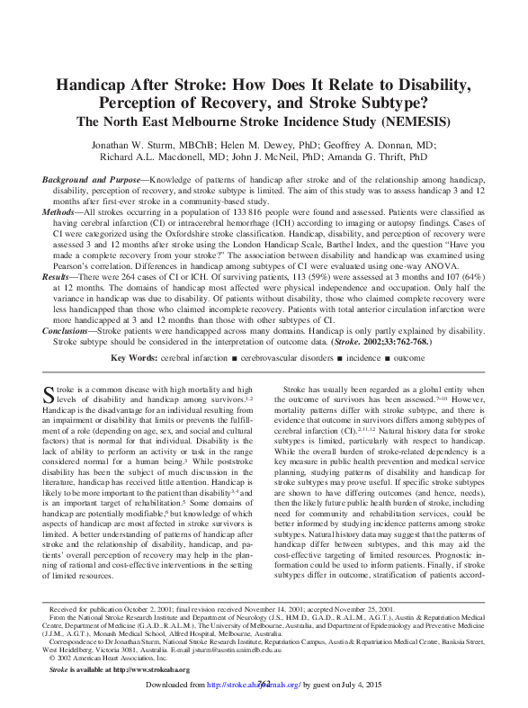 (PDF) Handicap After Stroke: How Does It Relate to Disability ...