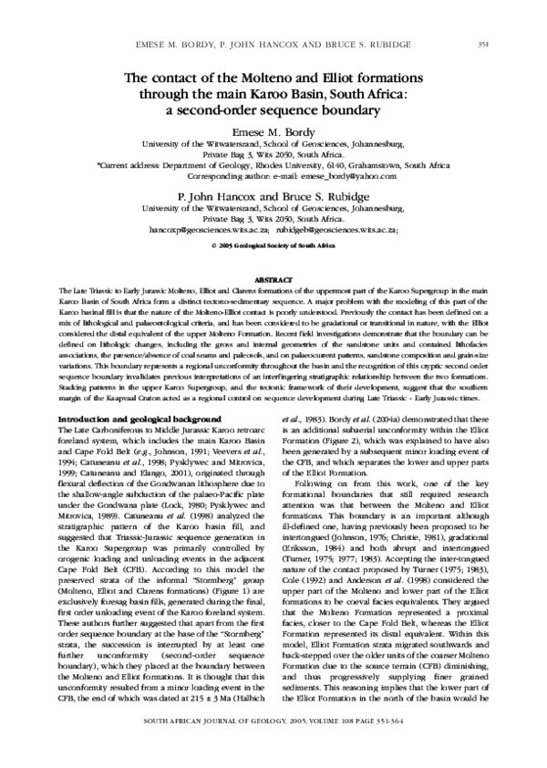 (PDF) The contact of the Molteno and Elliot formations through the main ...