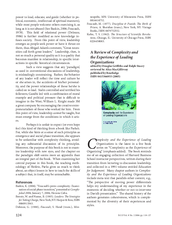 (PDF) A Review of Complexity and the Experience of Leading ...