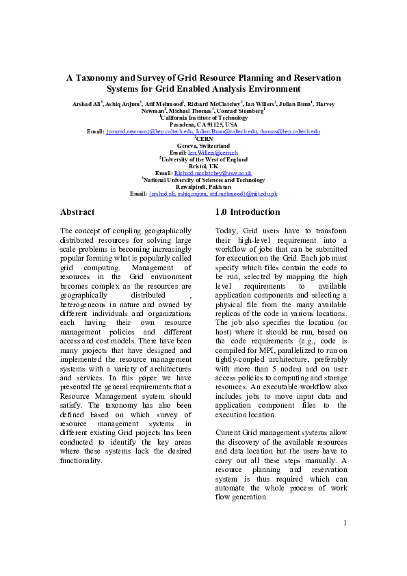 (PDF) A Taxonomy and Survey of Grid Resource Planning and Reservation Systems for Grid Enabled ...