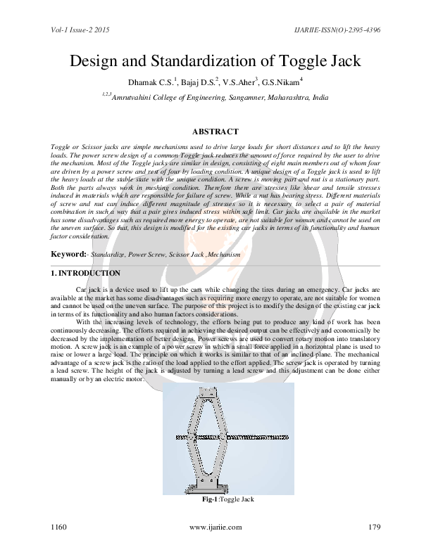 (PDF) Design and Standardization of Toggle Jack