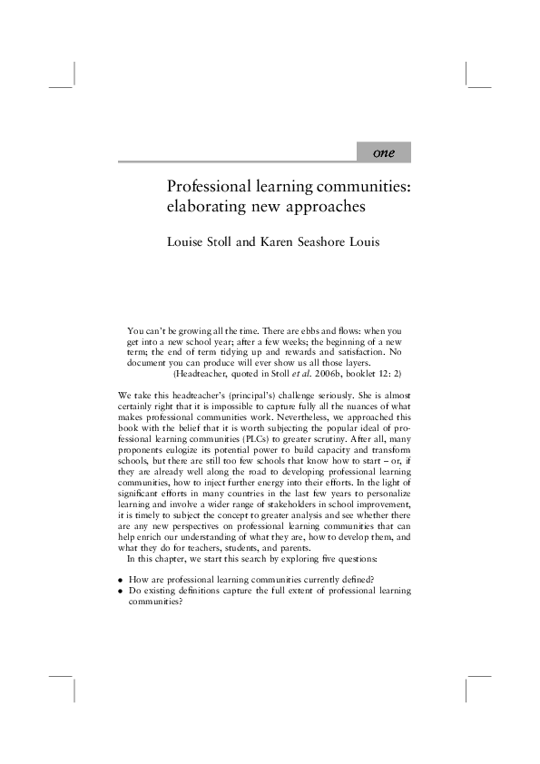 (PDF) Professional learning communities: elaborating new approaches