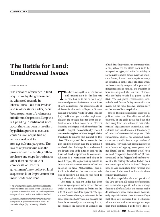 (PDF) The Battle for Land: Unaddressed Issues