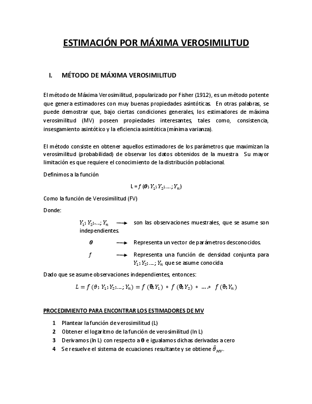 (PDF) ESTIMACIÓN POR MÁXIMA VEROSIMILITUD I. MÉTODO DE MÁXIMA VEROSIMILITUD