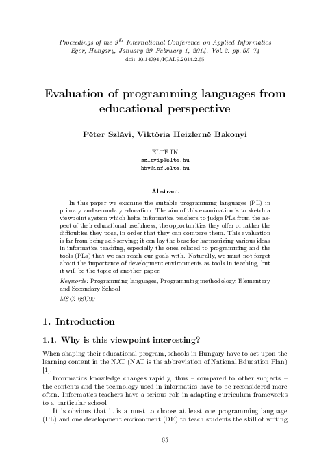 (PDF) Evaluation of programming languages from educational perspective