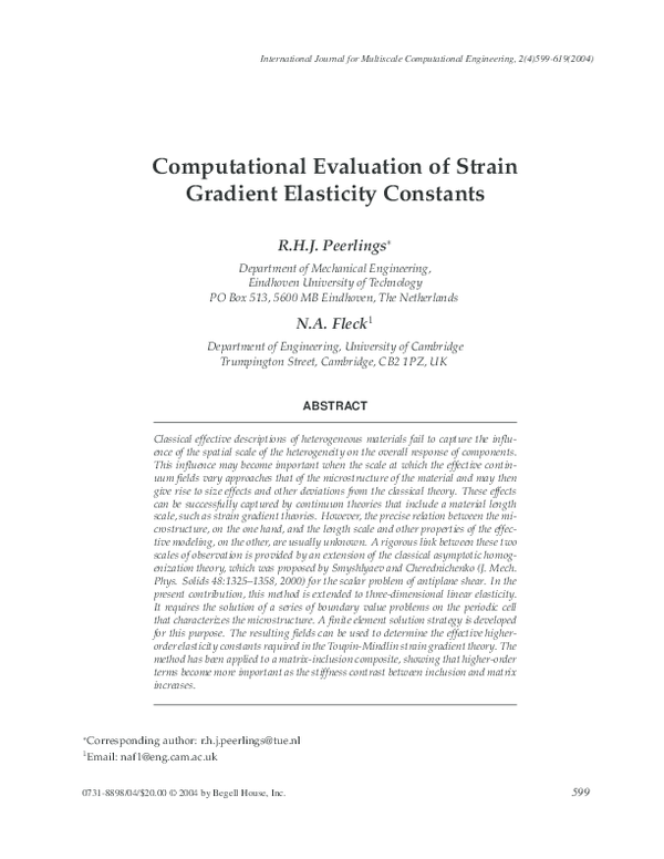 (PDF) Computational Evaluation of Strain Gradient Elasticity Constants