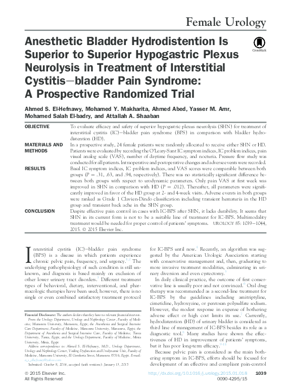 (PDF) Anesthetic Bladder Hydrodistension versus Superior Hypogasteric ...