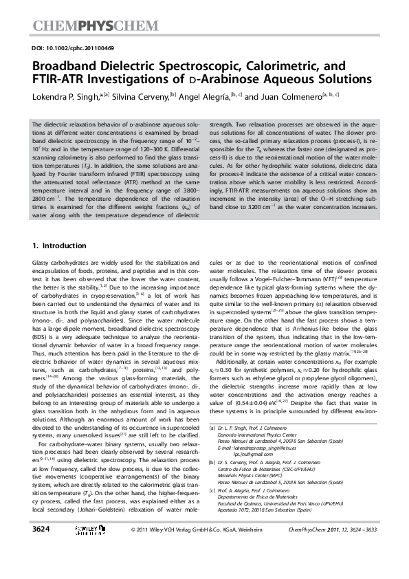 (PDF) Broadband Dielectric Spectroscopic, Calorimetric, and FTIRATR Investigations of DArabinose ...