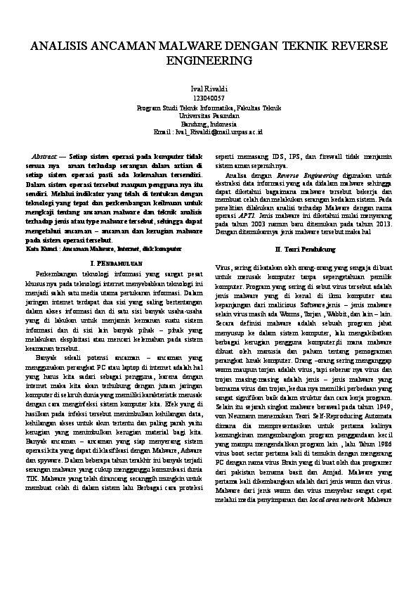 (DOC) ANALISIS ANCAMAN MALWARE DENGAN TEKNIK REVERSE ENGINEERING