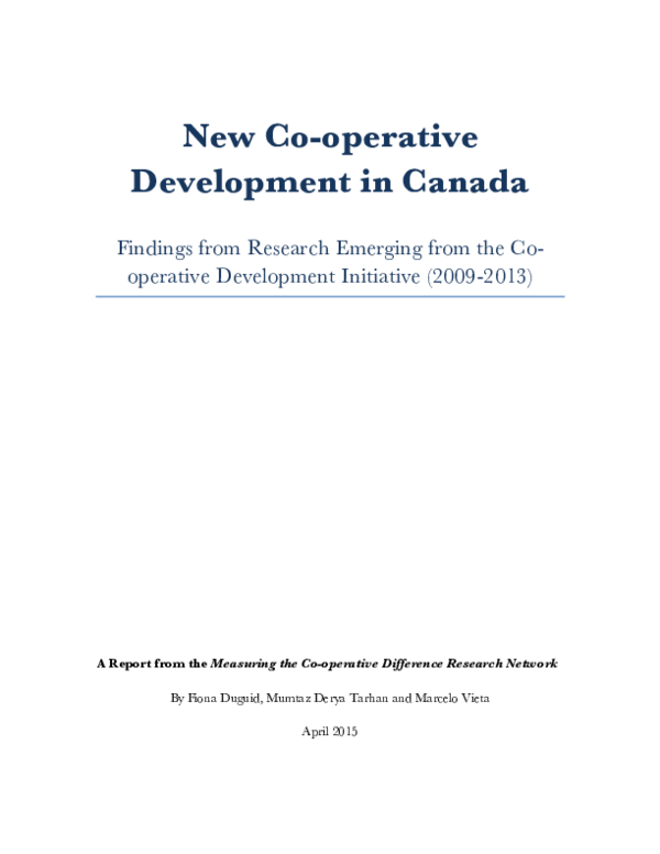 (PDF) New Co-operative Development in Canada: Findings from Research ...