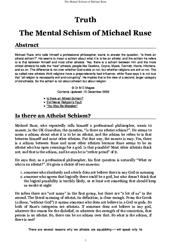 The Mental Schism of Michael Ruse