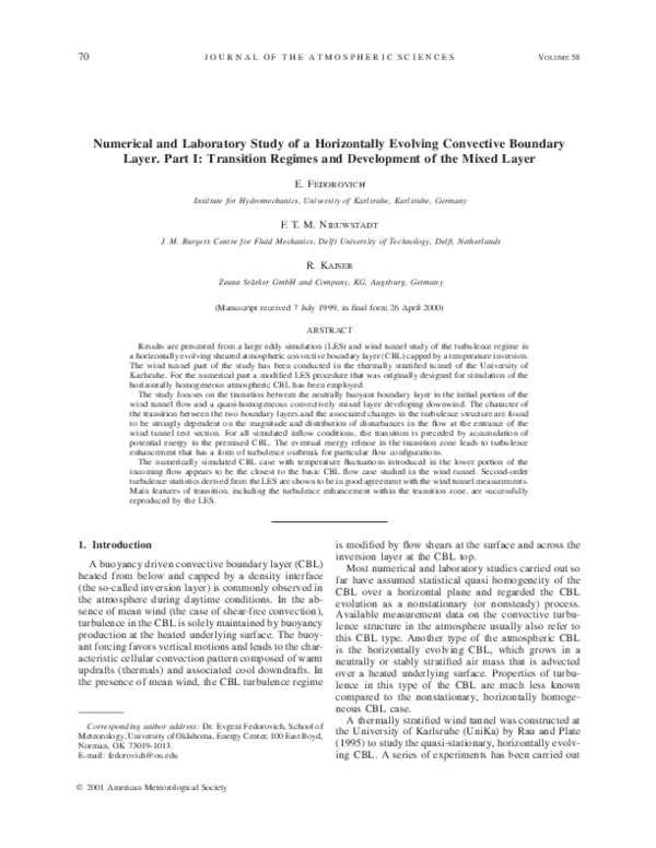 (PDF) Numerical and laboratory study of a horizontally evolving convective boundary layer. Part ...