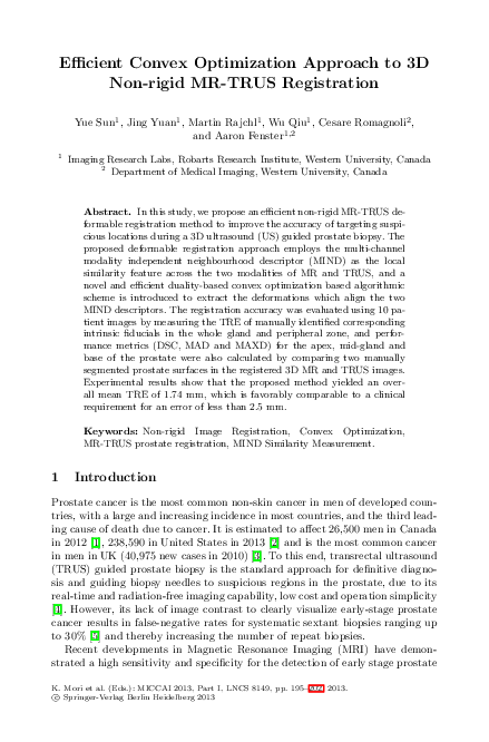 (PDF) Efficient convex optimization approach to 3D non-rigid MR-TRUS registration