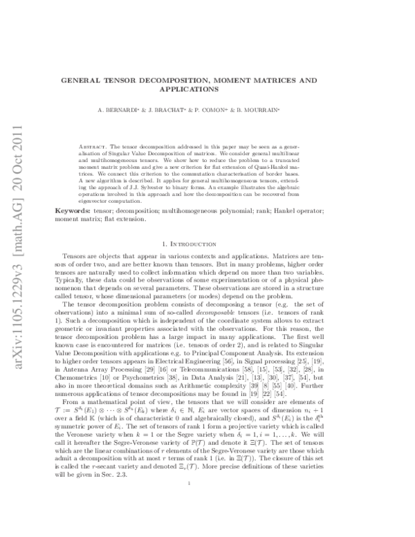 (PDF) General Tensor Decomposition, Moment Matrices and Applications