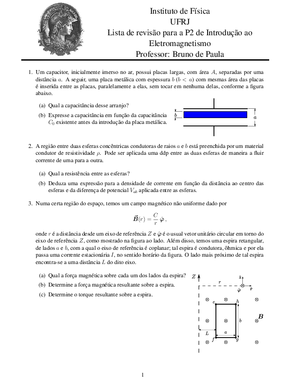 (PDF) Lista P2 - eletromagnetismo