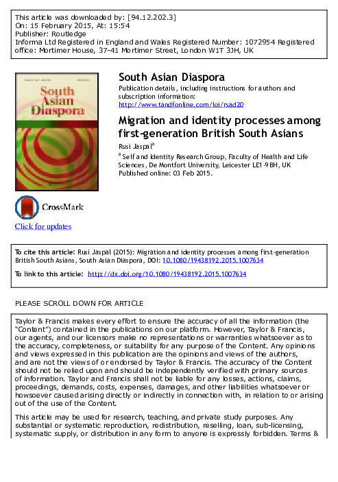 (PDF) Migration and identity processes among first generation British ...