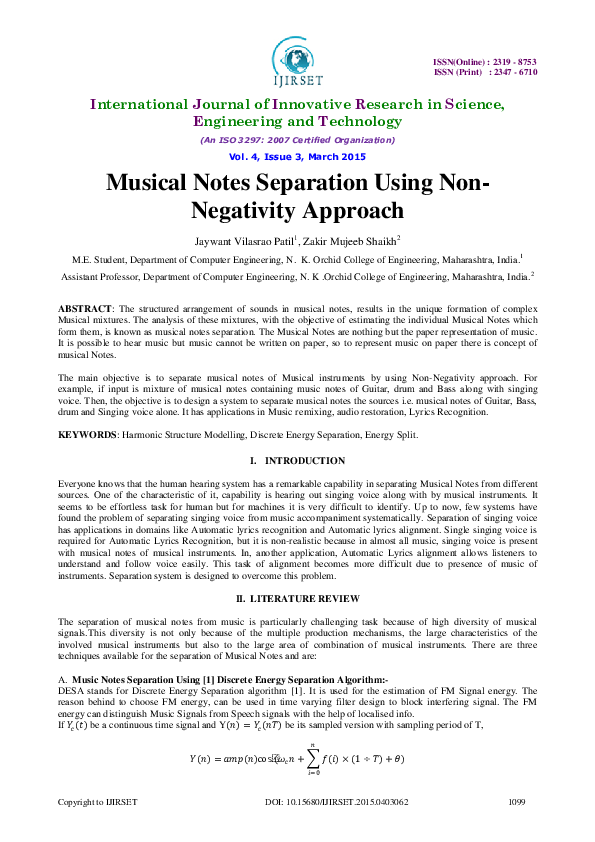 (PDF) Musical Notes Separation Using Non-Negativity Approach