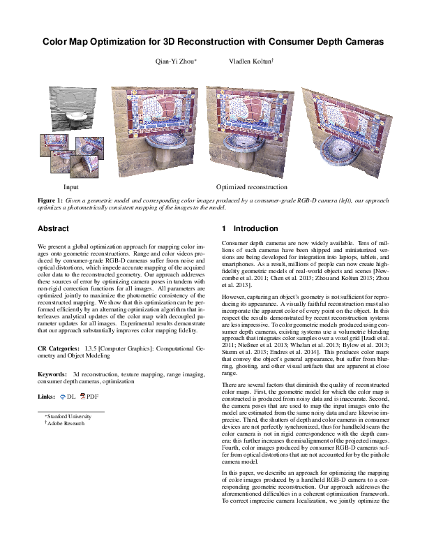 (PDF) Color Map Optimization for 3D Reconstruction with Consumer Depth Cameras