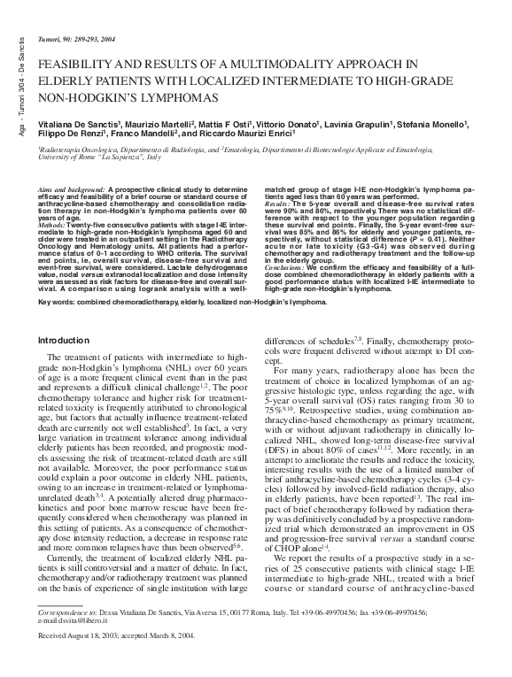 (PDF) Feasibility and results of a multimodality approach in elderly ...