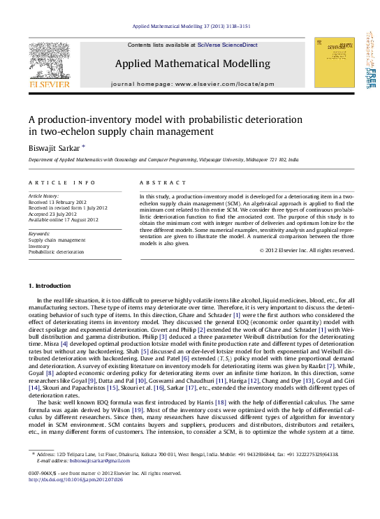 (PDF) A production-inventory model with probabilistic deterioration in ...