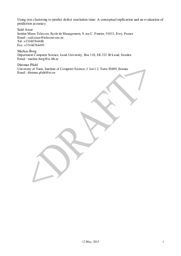 Pdf Using Text Clustering To Predict Defect Resolution Time A Conceptual Replication And An