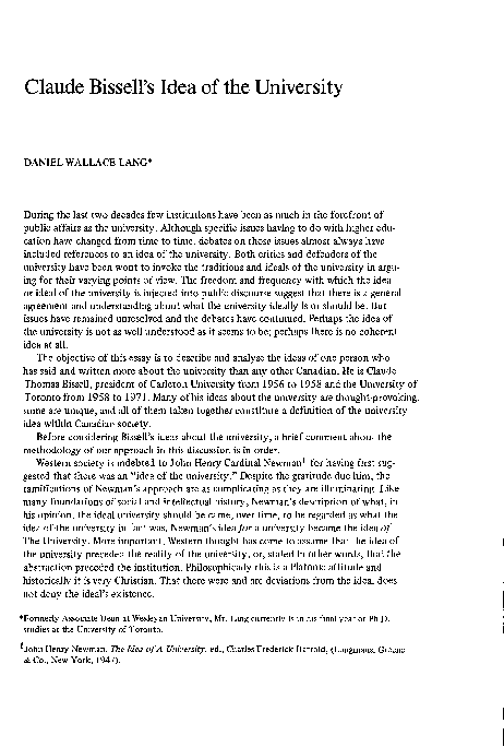 (PDF) Claude Bissell's Idea of the University