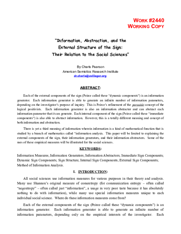 (DOC) Information, Abstraction and the External Structure of the Sign ...