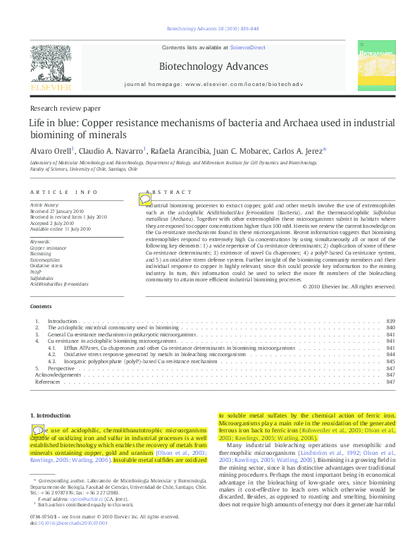 (PDF) Life in blue: Copper resistance mechanisms of bacteria and ...