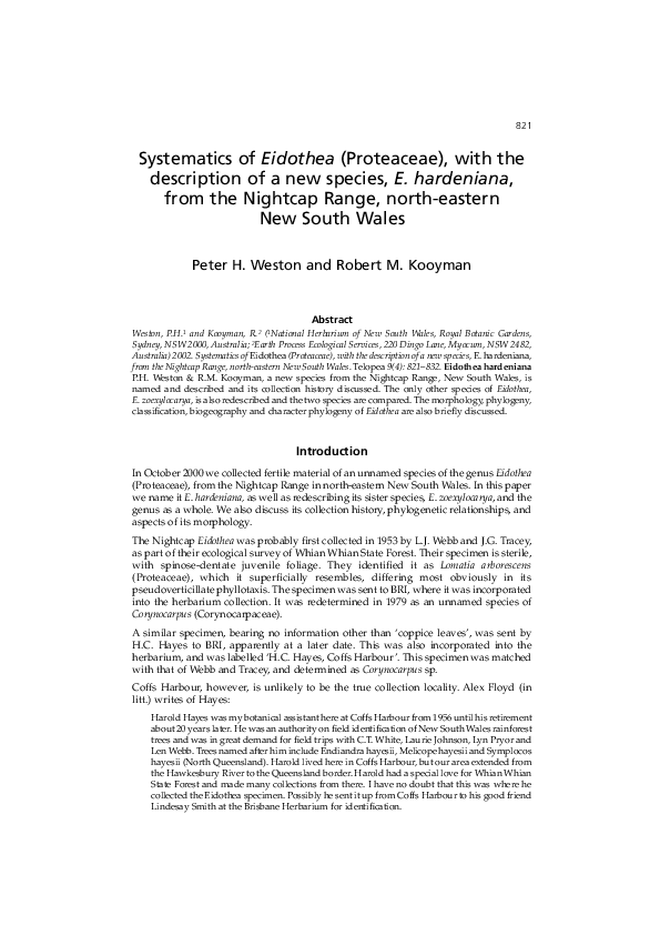 (PDF) Systematics of Eidothea (Proteaceae), with the description of a ...