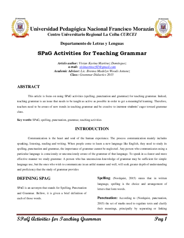 (PDF) SPaG Activities for Teaching Grammar Pag 1 SPaG Activities for ...