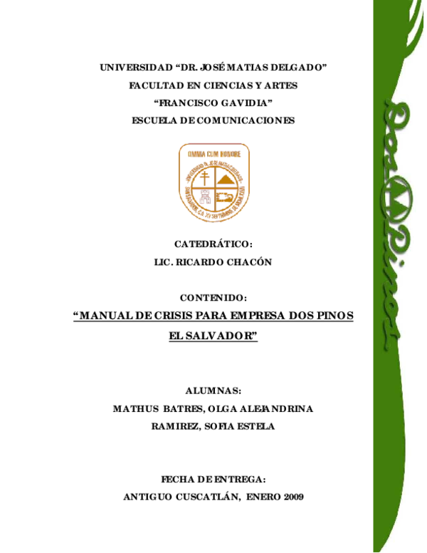 (PDF) UNIVERSIDAD “DR. JOSÉ MATIAS DELGADO” FACULTAD EN CIENCIAS Y ARTES