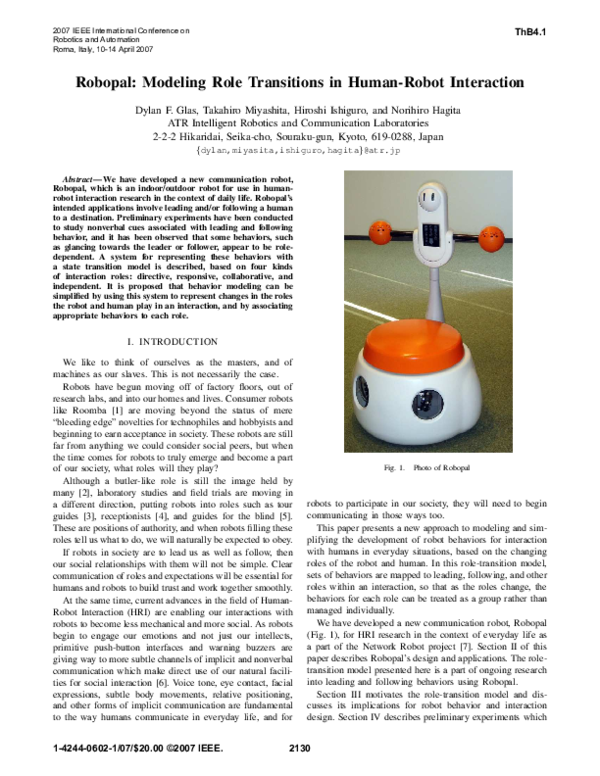 (PDF) Robopal: Modeling Role Transitions in Human-Robot Interaction