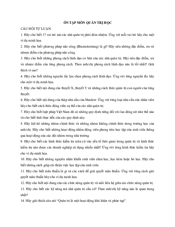 (DOC) Ngan hang cau hoi goi sinh vien on tap