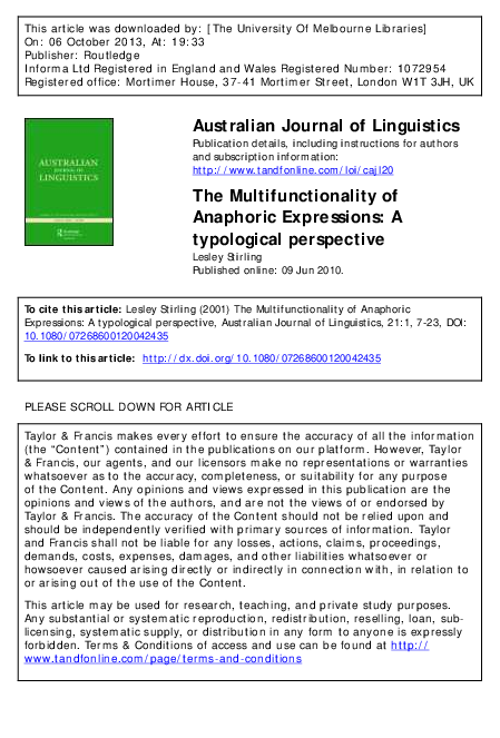 (PDF) The Multifunctionality of Anaphoric Expressions: a typological perspective