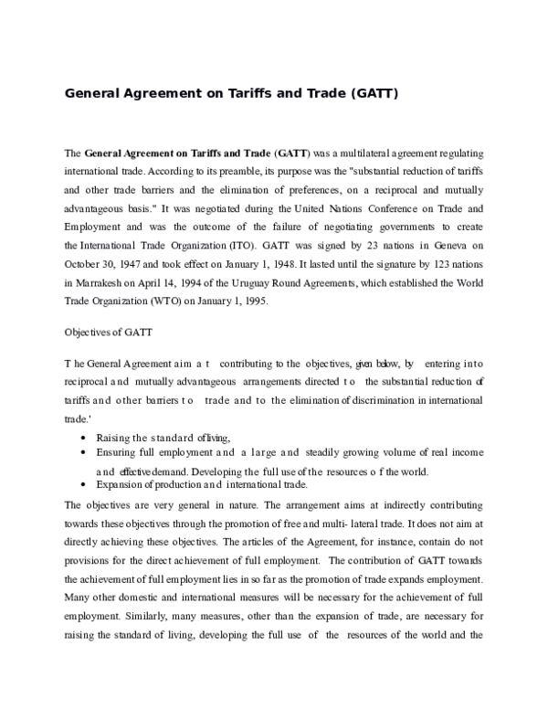 (DOC) General Agreement on Tariffs and Trade (GATT