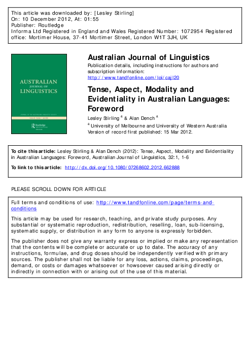 (PDF) Foreword, Special issue of the Australian Journal of Linguistics