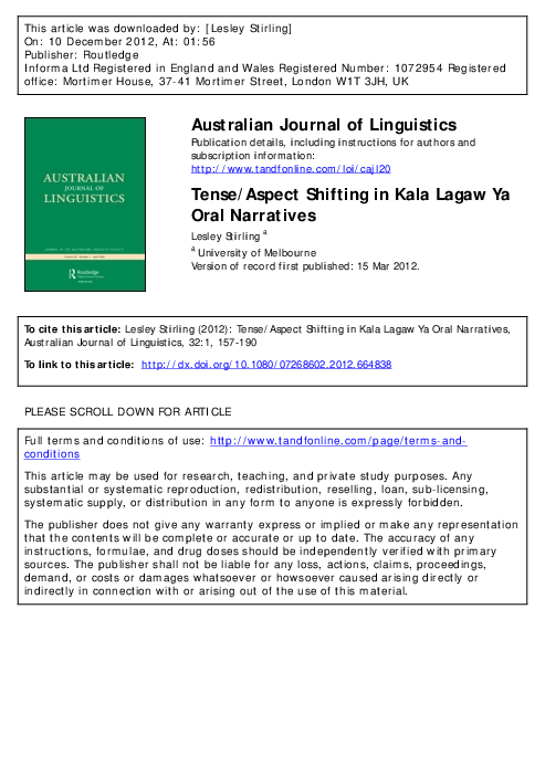 (PDF) Tense/aspect shifting in Kala Lagaw Ya oral narratives