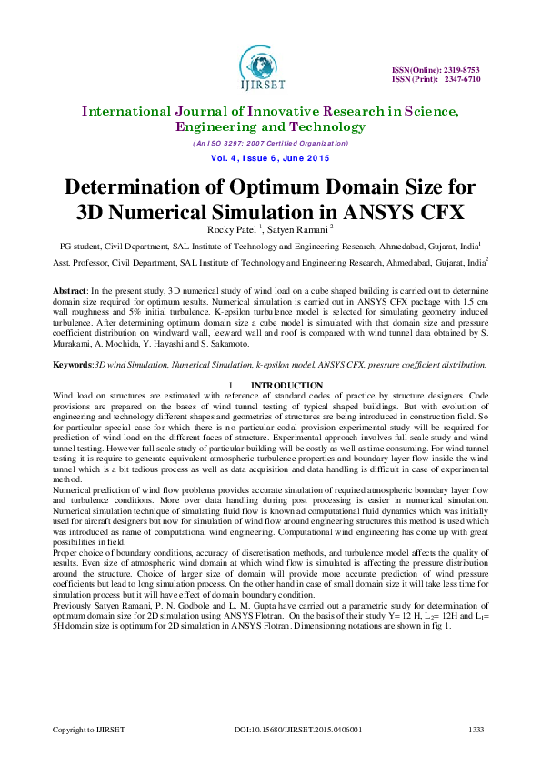 (PDF) Determination of Optimum Domain Size for 3D Numerical Simulation in ANSYS CFX