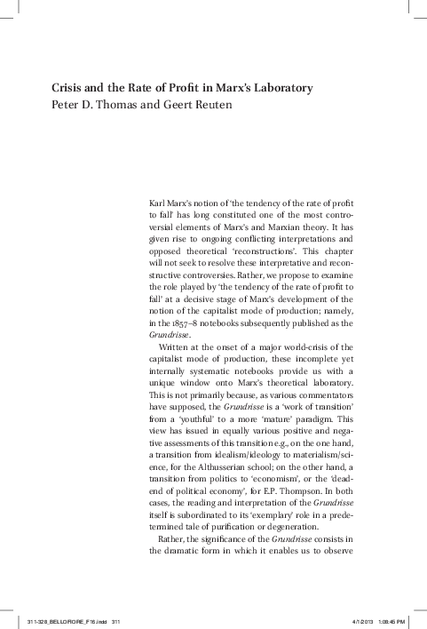 (PDF) Crisis and the Rate of Profit in Marx’s Laboratory