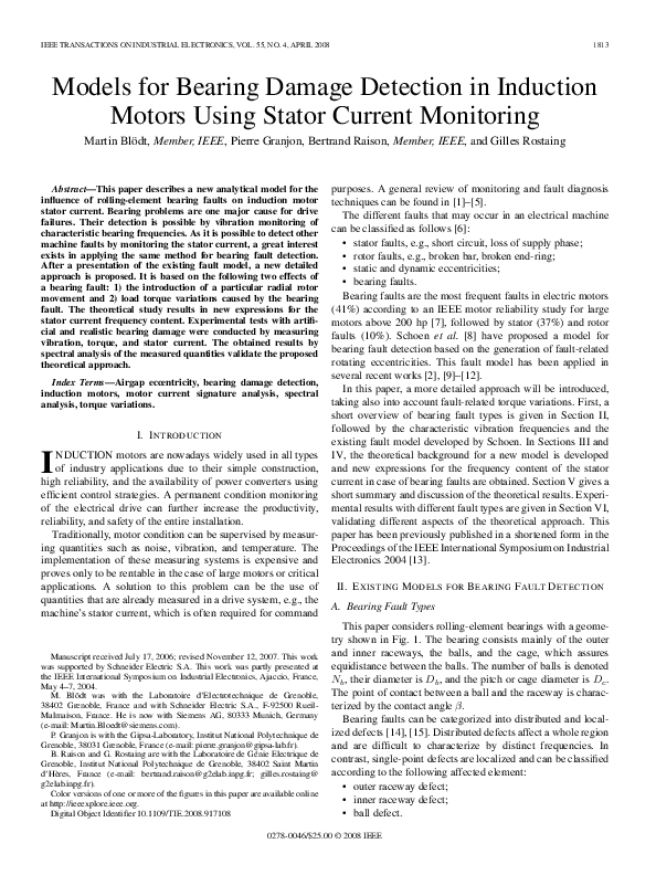 (PDF) Models for Bearing Damage Detection in Induction Motors Using Stator Current Monitoring