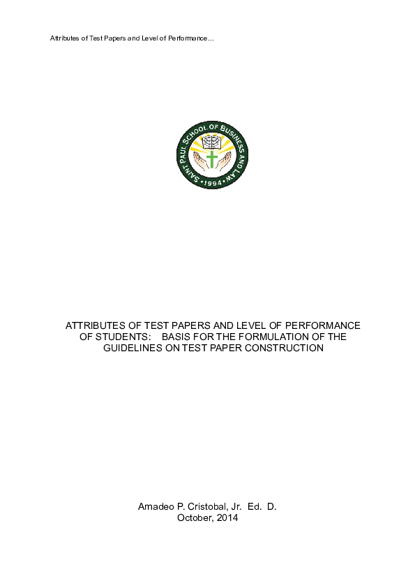 (DOC) Preparation of Test paper Format: It's Characteristics and Final ...