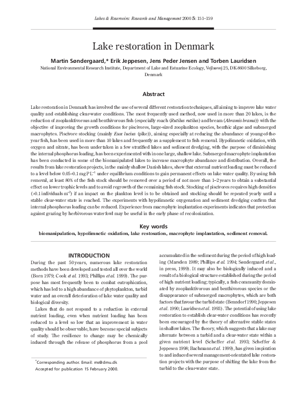 (PDF) Lake restoration in Denmark