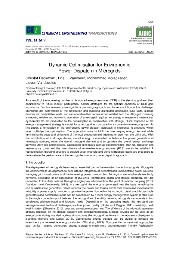 Pdf Dynamic Optimisation For Environomic Power Dispatch In Microgrids
