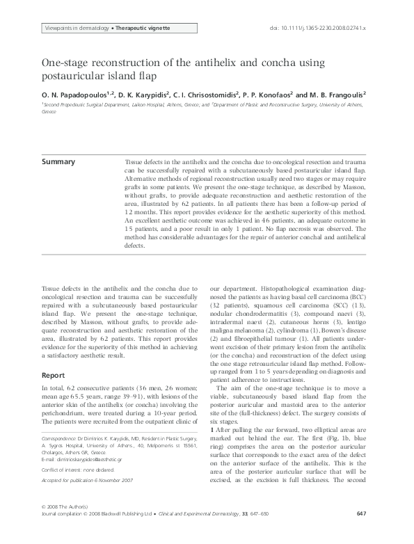 (PDF) One-stage reconstruction of the antihelix and concha using ...