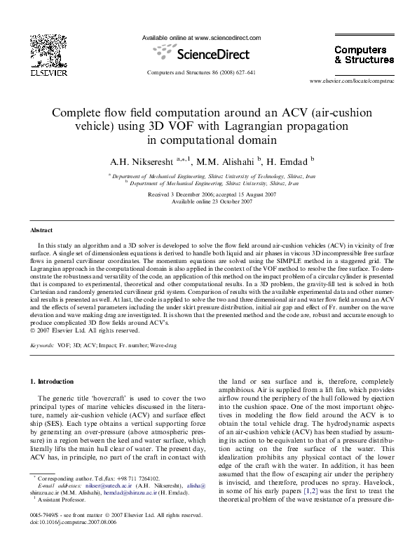Pdf Complete Flow Field Computation Around An Acv Air Cushion