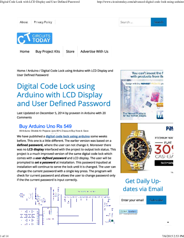 (PDF) Digital Code Lock with LCD Display and User Defined Password