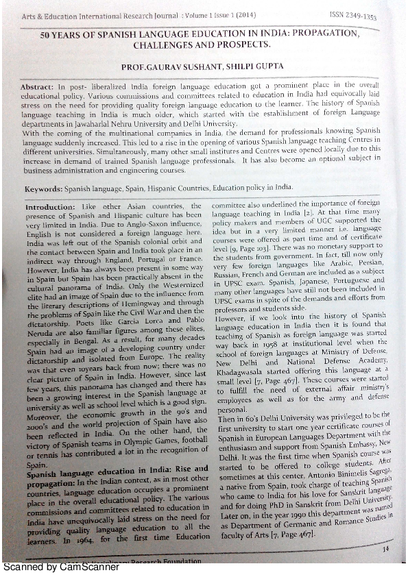 (PDF) 50 YEARS OF SPANISH LANGUAGE EDUCATION IN INDIA: PROPAGATION ...