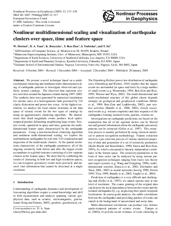 Pdf Nonlinear Processes In Geophysics Nonlinear Multidimensional Scaling And Visualization Of