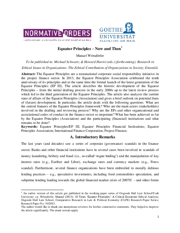 (PDF) Equator Principles – Now and Then